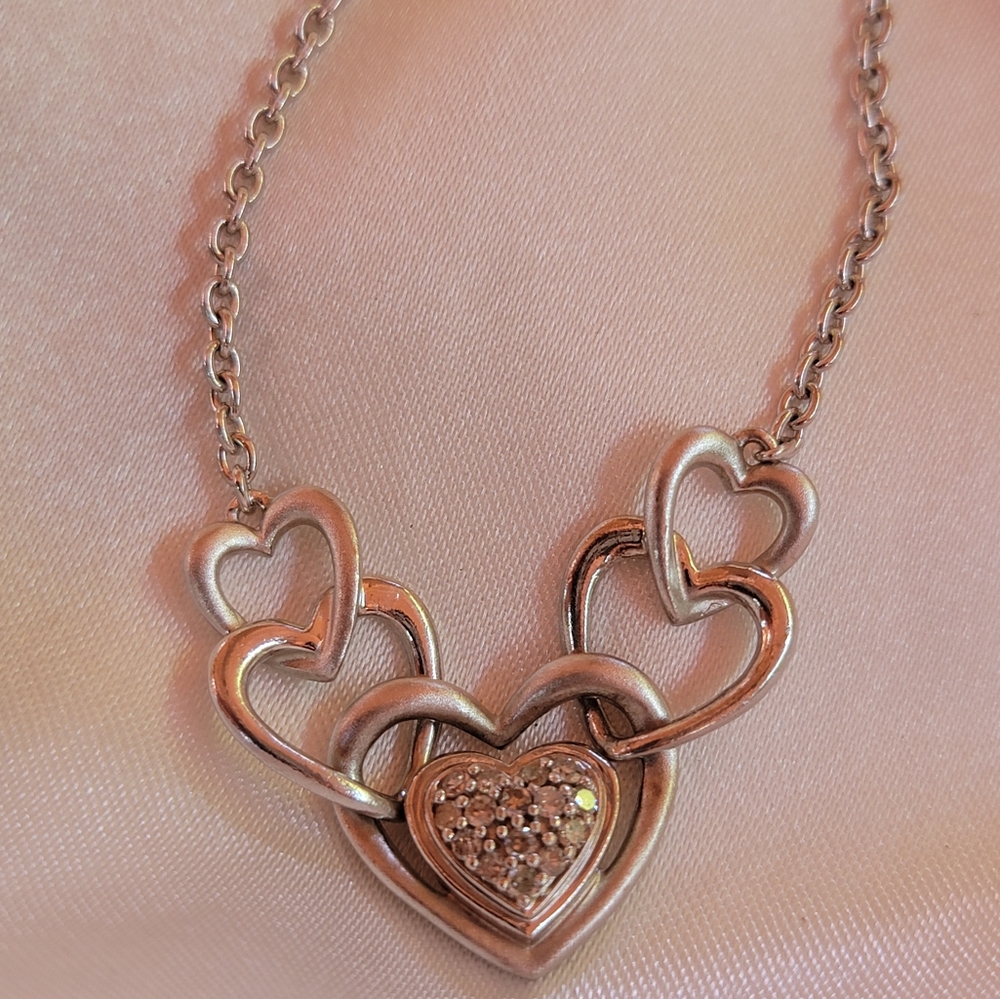 Silver Multi Heart Diamond Necklace - Gem
